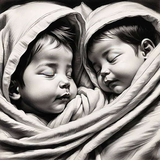 Twin Newborn Baby Pencil Drawings